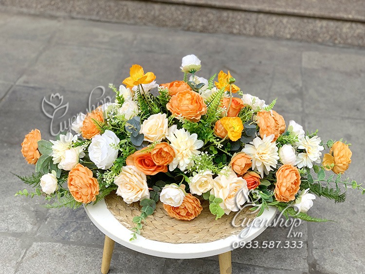 Hoa Để Bàn Tone Cam | Hoa Lụa Đẹp