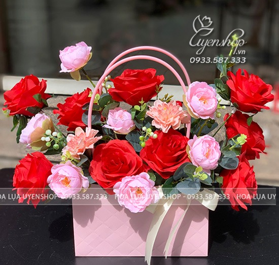 GIỎ HOA HỒNG ĐỎ | Hoa Lụa Đẹp
